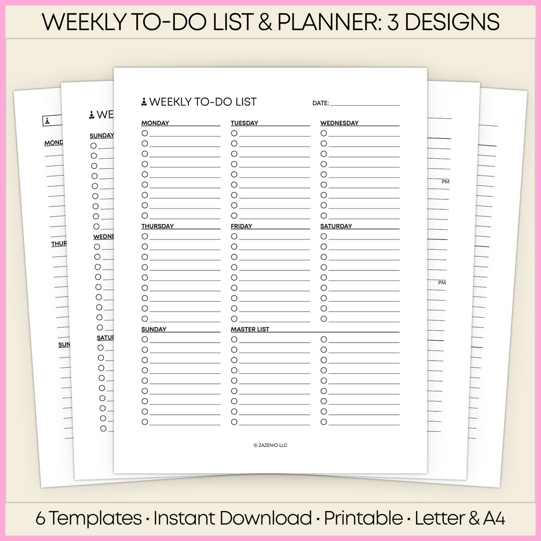 Master to Do List Planner, Master Task List Printable Weekly Template ...