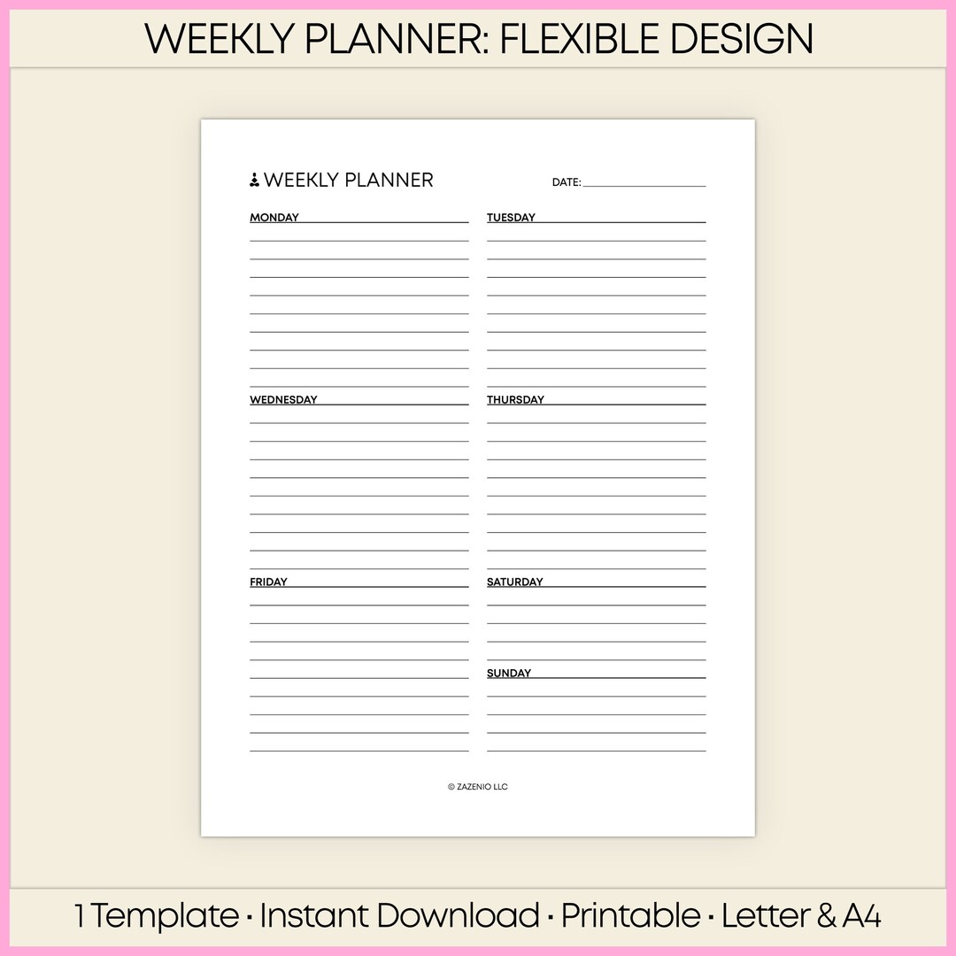 Weekly Planner Printable Template With 2 Column Layout, 1 PDF, Flexible ...