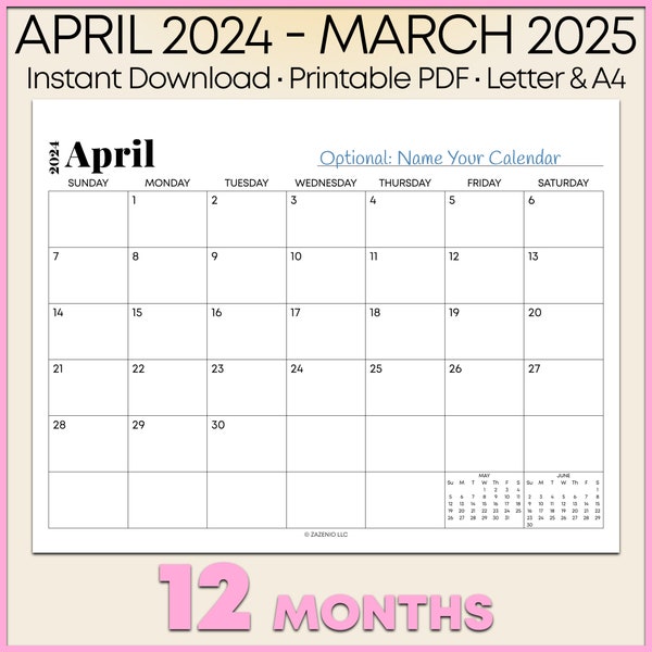 April 2024 Calendar - Etsy