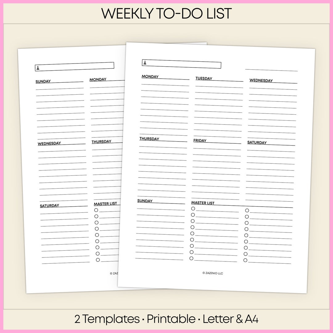 Weekly To-do List, Printable Template Planner, Flexible Design With a ...