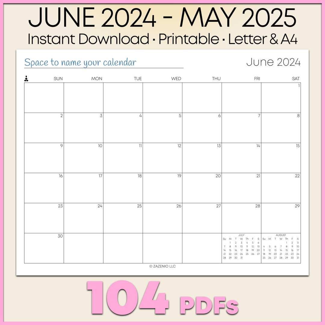 2024-2025 Calendar Printable Monthly, June, July, August, September ...