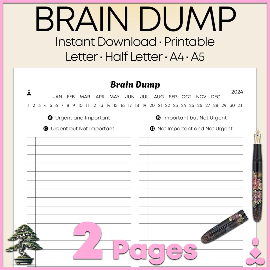Brain Dump Printable, ADHD to Do List, Eisenhower Matrix, Daily ...