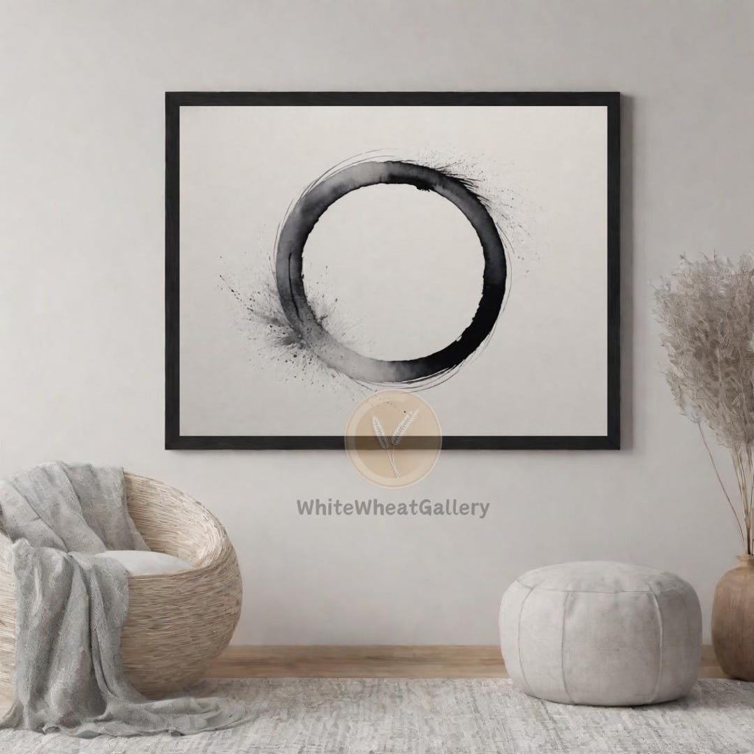 Black and White Enso Zen Circle Digital Print Watercolor on Paper ...