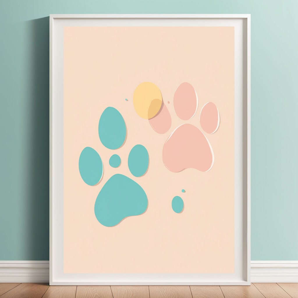 Kitten Footprint Cat Paw Print Minimalist Animal Poster Soft Pastel ...