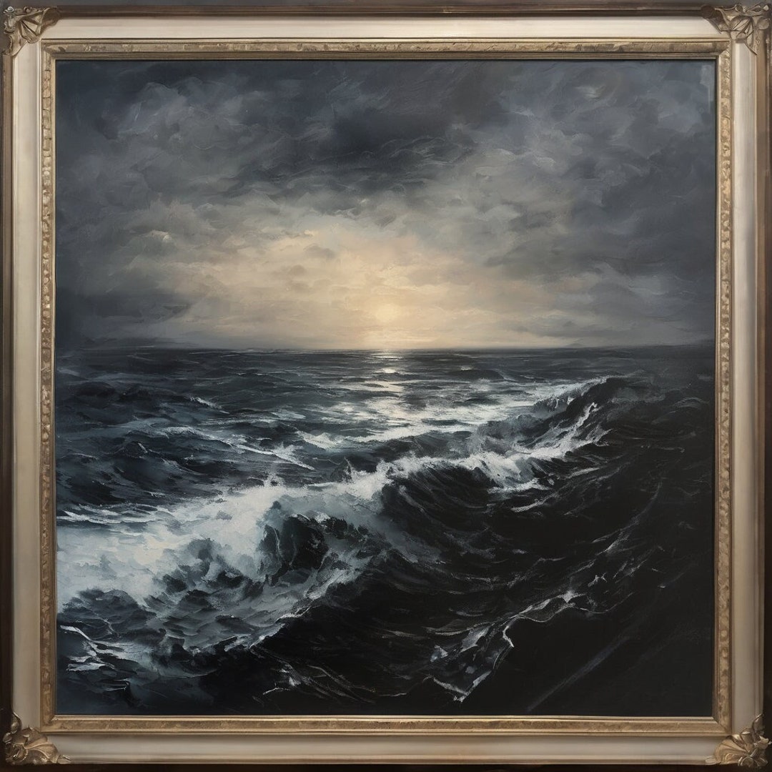 Stormy Sea Print Dark Ocean Printable Chaotic Waves Wall Art Dramatic ...