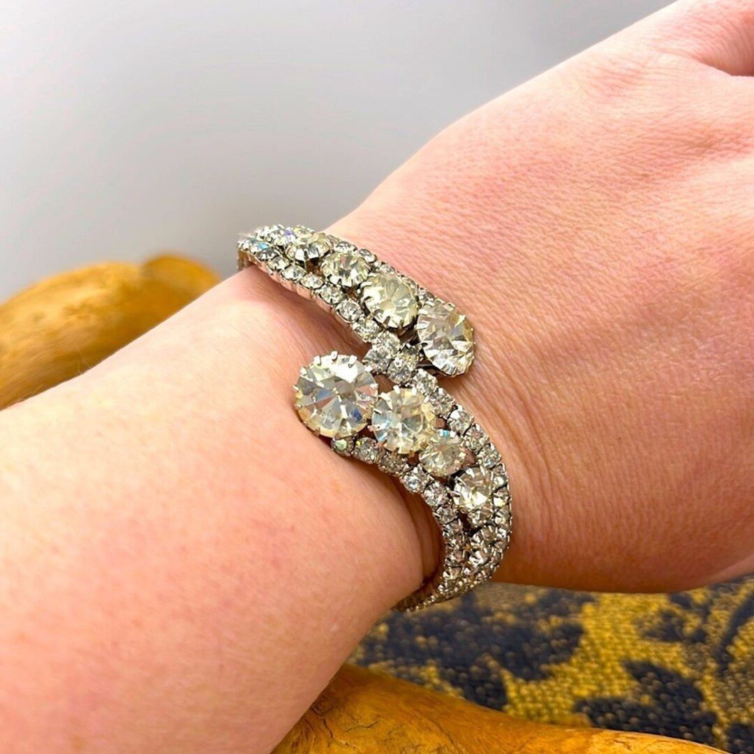 Hinged Clamp Graduated Rhinestone Vintage Bracelet Duo - Etsy