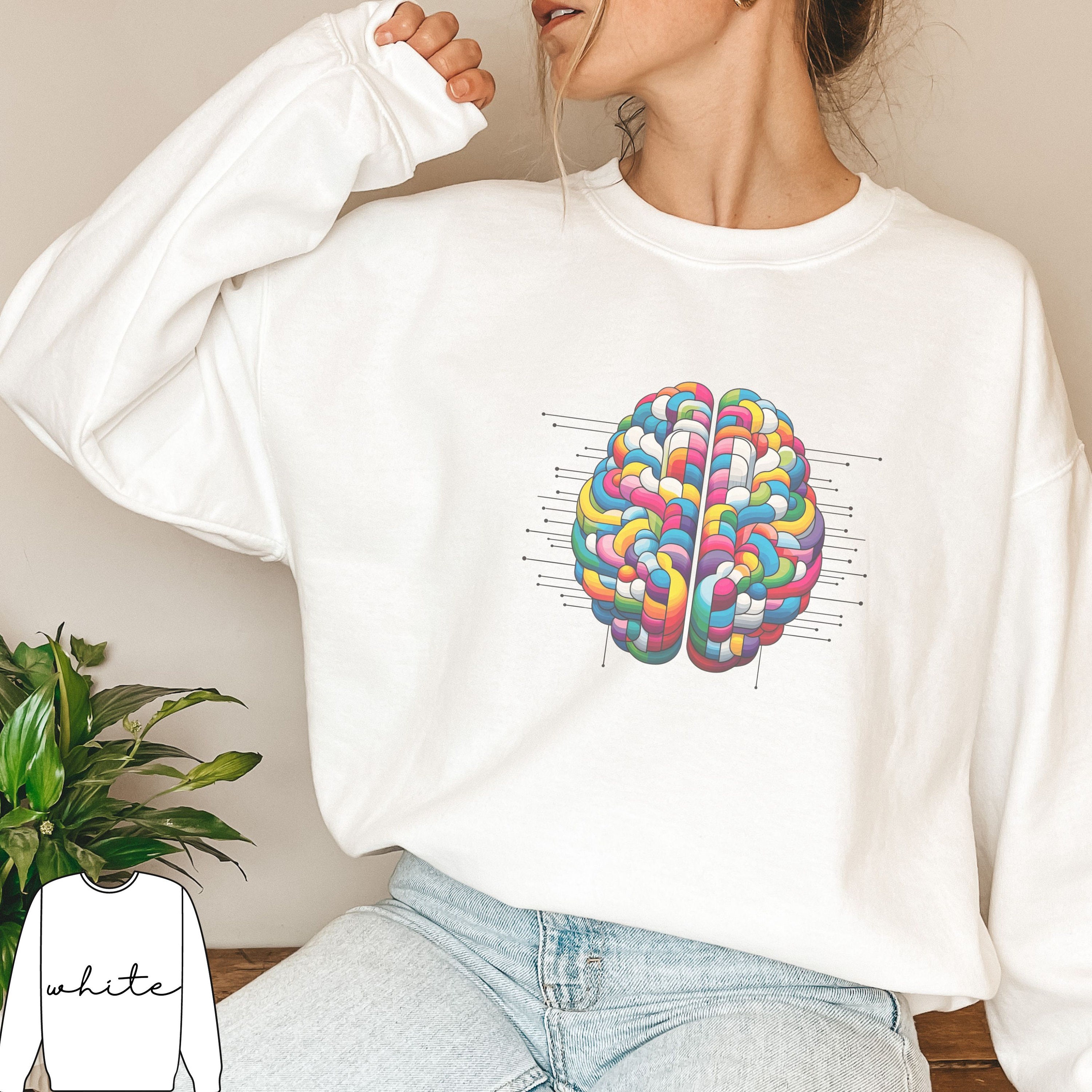Brain Sweatshirt: Japandi & Bauhaus Fusion Design Minimalist Brain Art ...
