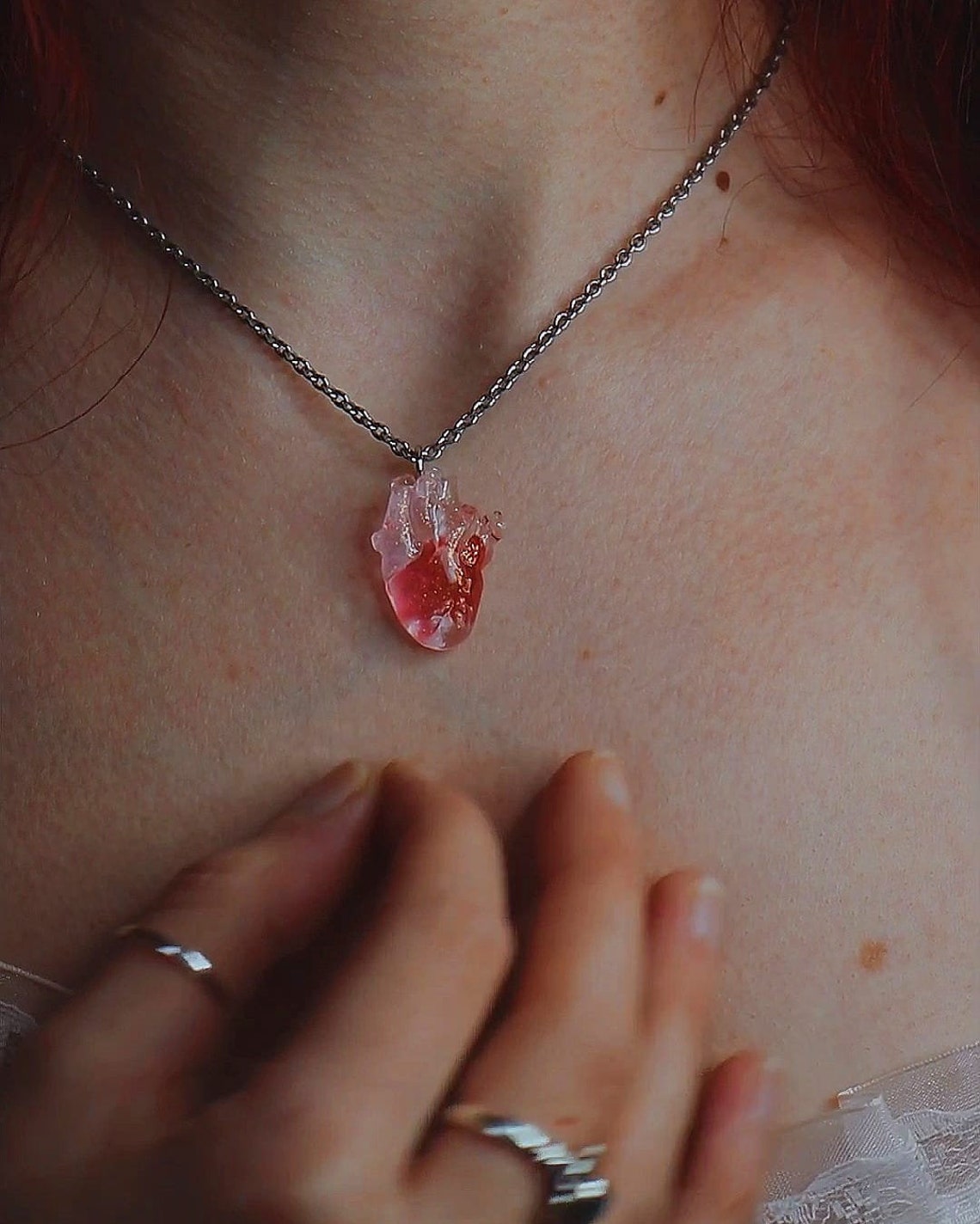 Epoxy Resin Heart Pendant, Blood Effect Injected Ink. - Etsy