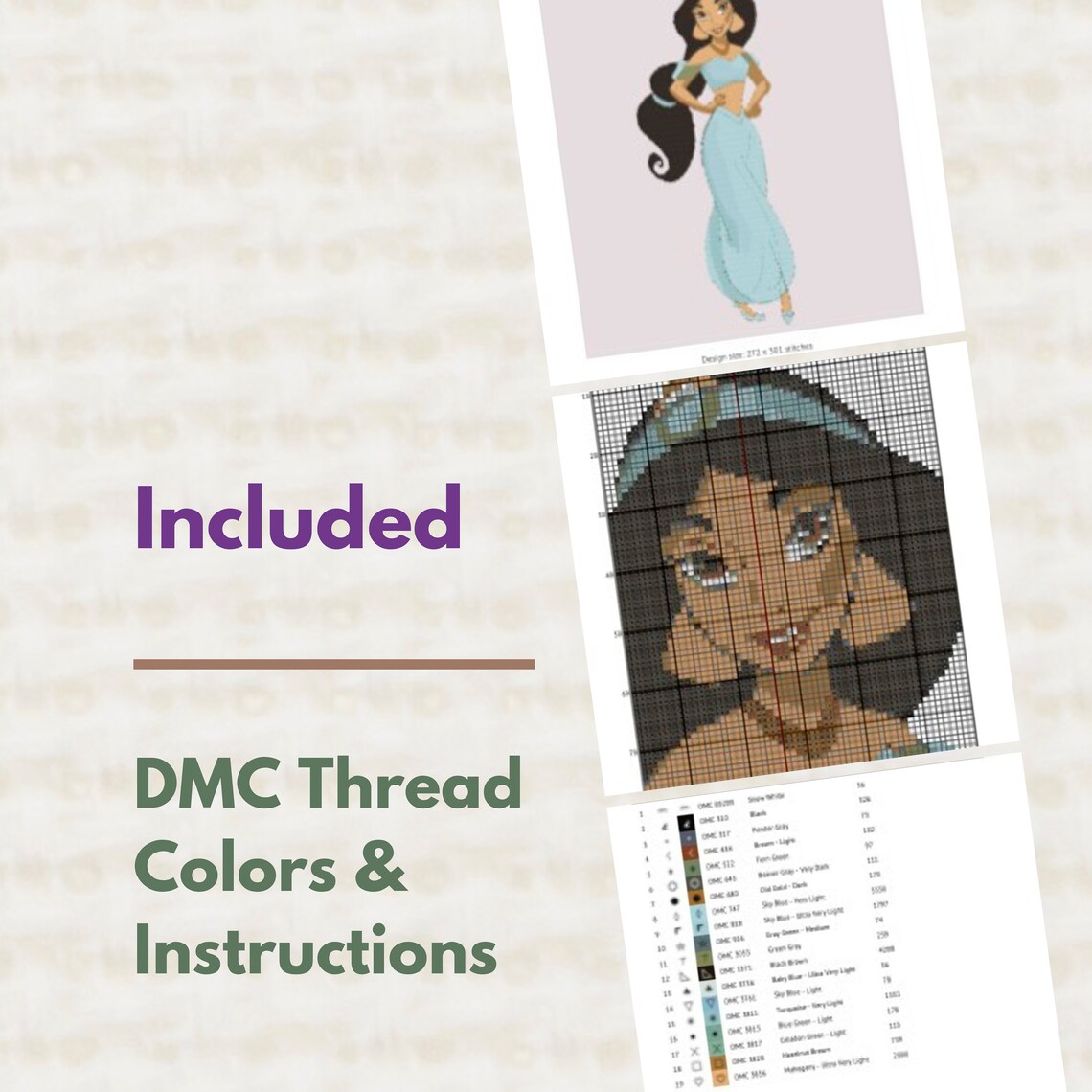 Princesses Cross-stitch PDF Pattern DMC Thread Colors Bundle Easy Cross ...