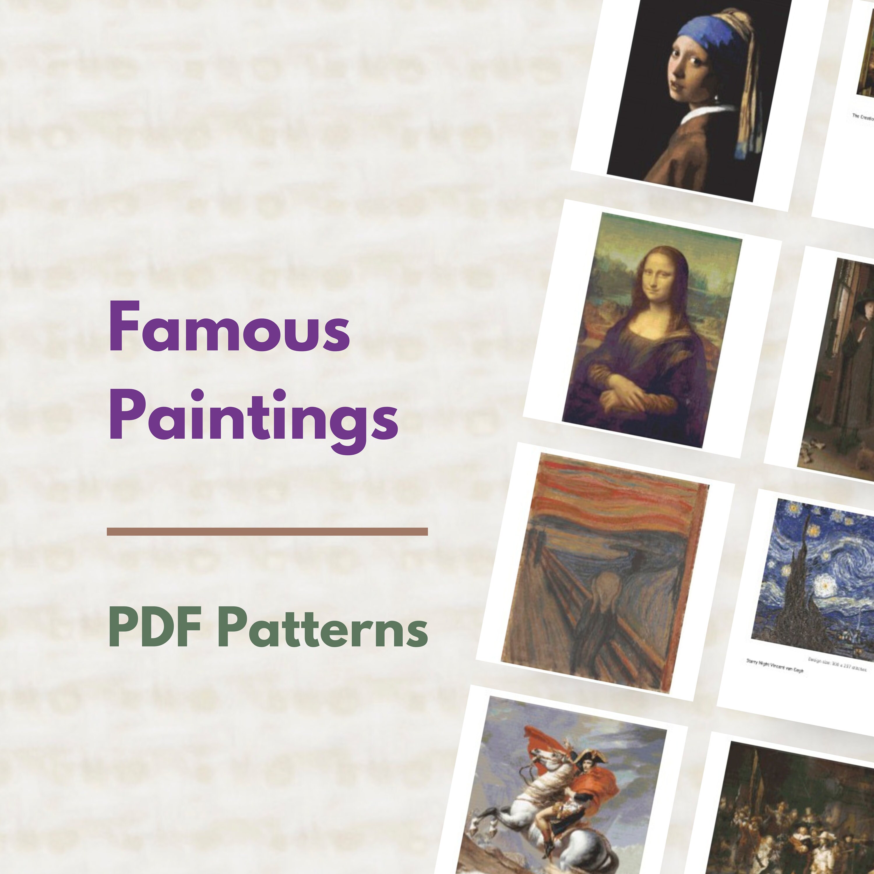 Famous Paintings Cross-stitch PDF Pattern DMC Thread Colors Bundle Easy ...