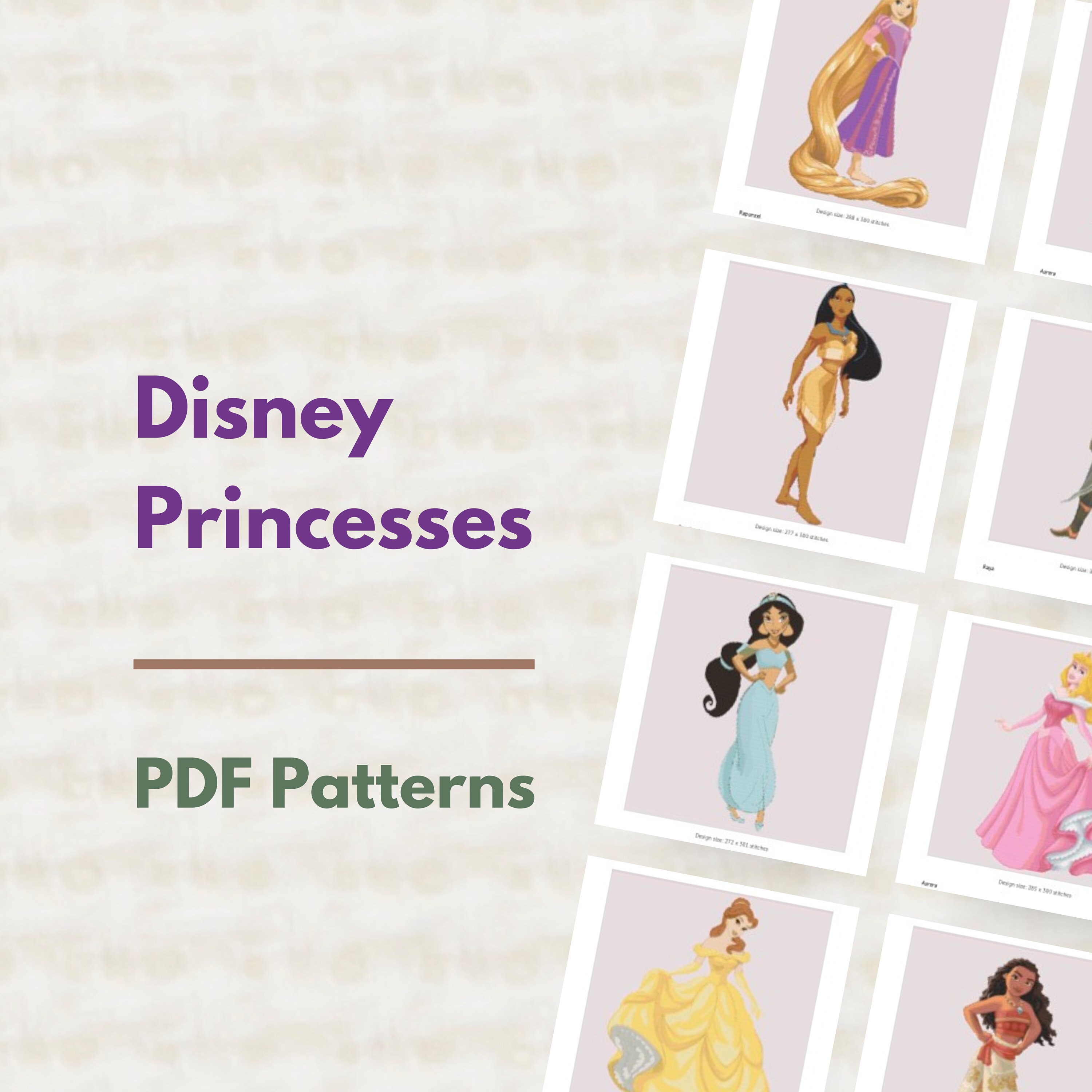 Princesses Cross-stitch PDF Pattern DMC Thread Colors Bundle Easy Cross ...