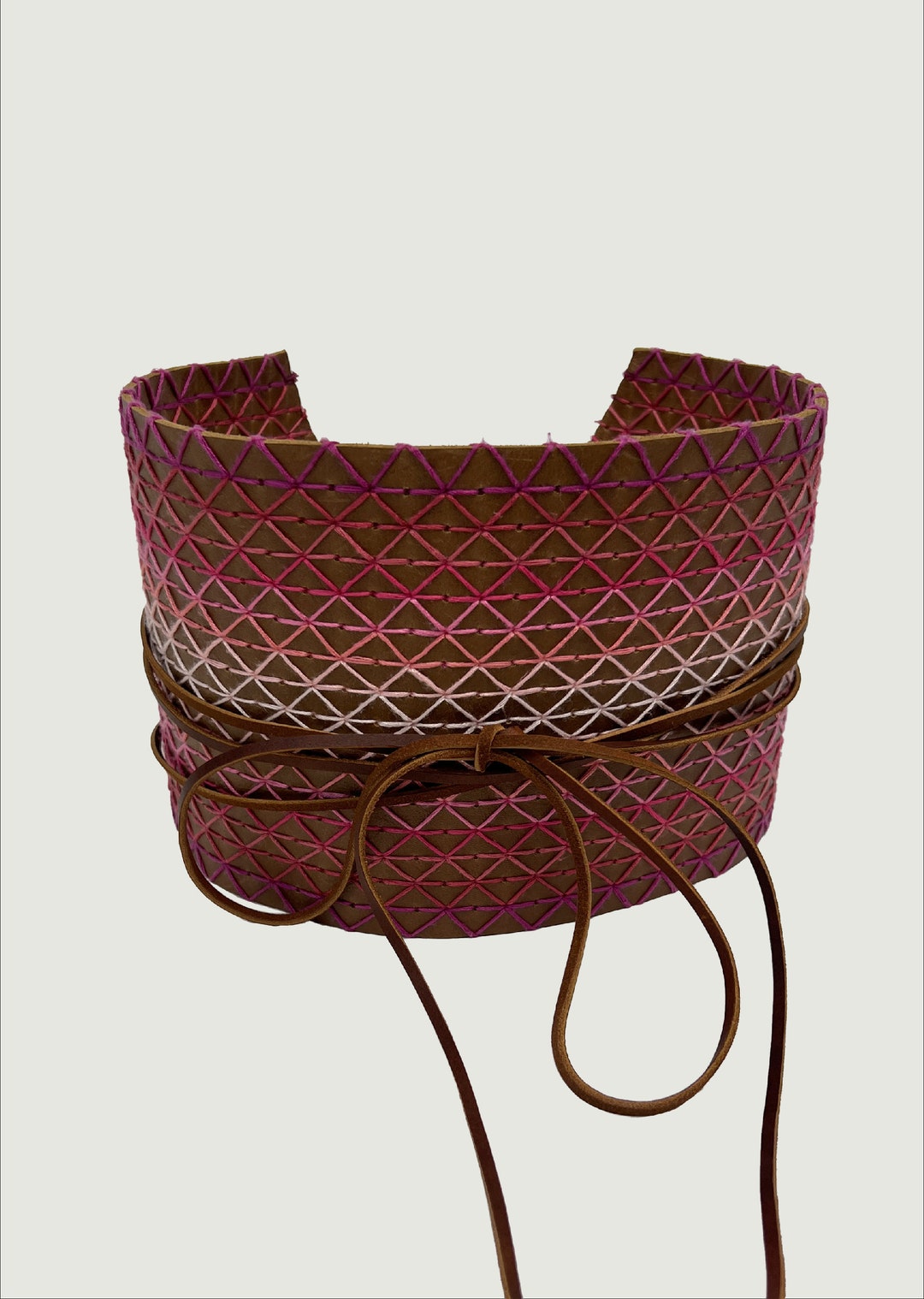 Tan and Pink Double Embroidered Obi Belt One Size - Etsy