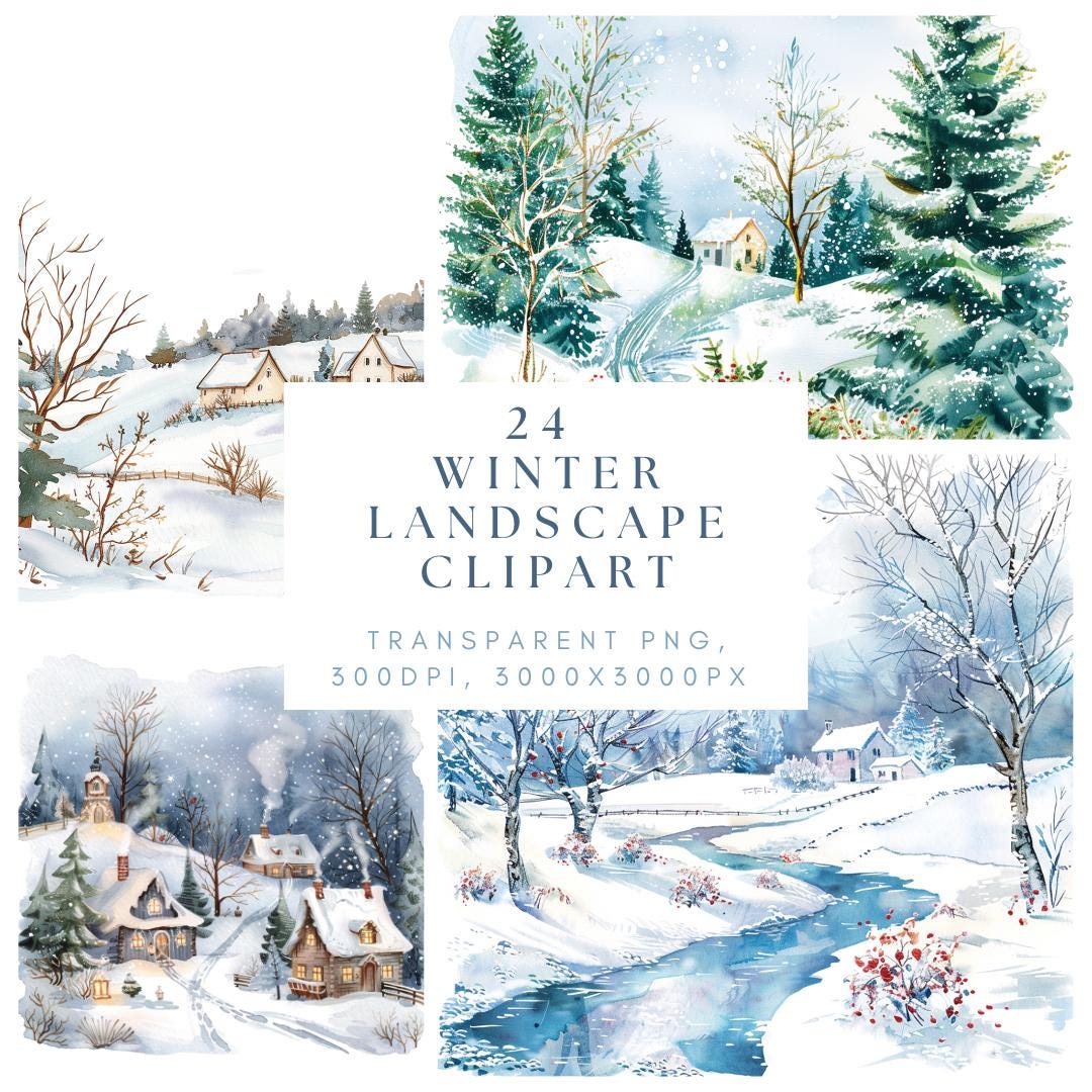 Watercolor Winter Clipart Bundle Snowflake Patterns, Editable Canva ...