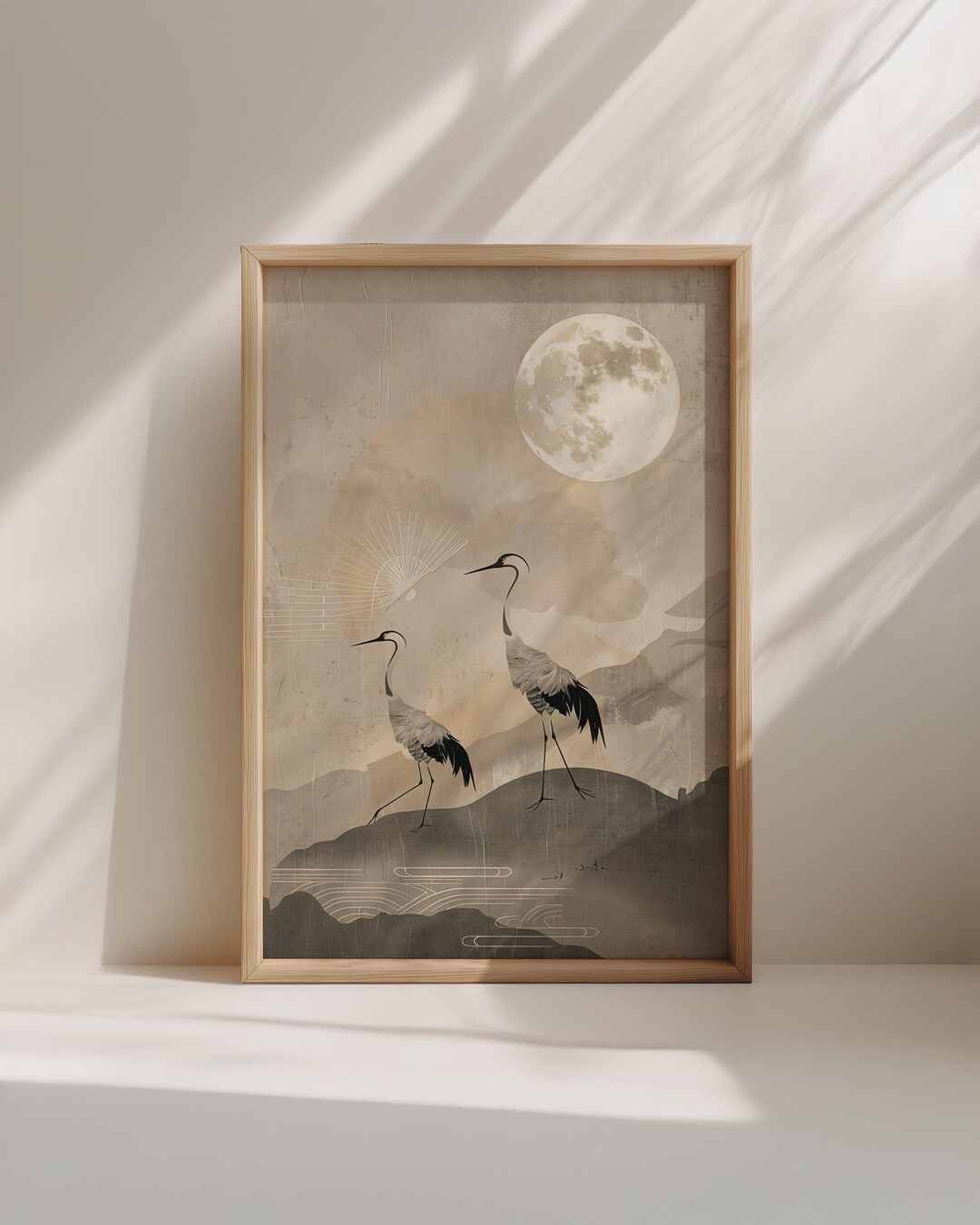 Japandi Crane Wall Art – Minimalist Wabi Sabi Zen Bird Poster (digital ...