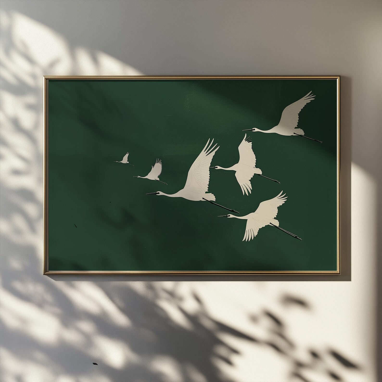 Japandi Wall Art, Wabi Sabi Crane Print, Dark Green Minimalist Decor ...