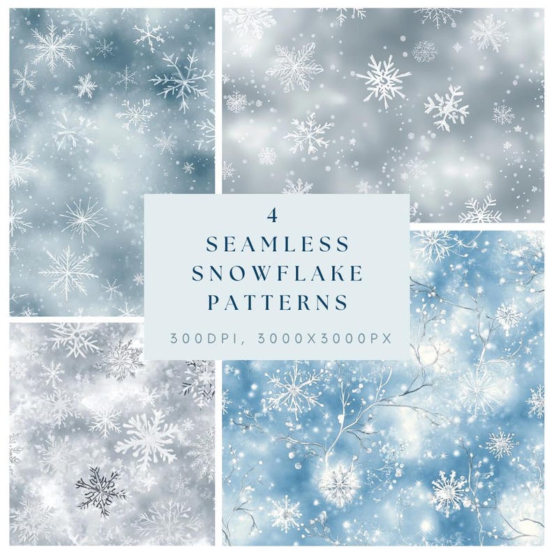 Watercolor Winter Clipart Bundle Snowflake Patterns, Editable Canva ...