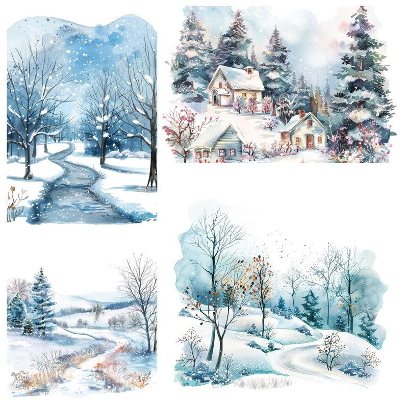 Watercolor Winter Clipart Bundle Snowflake Patterns, Editable Canva ...