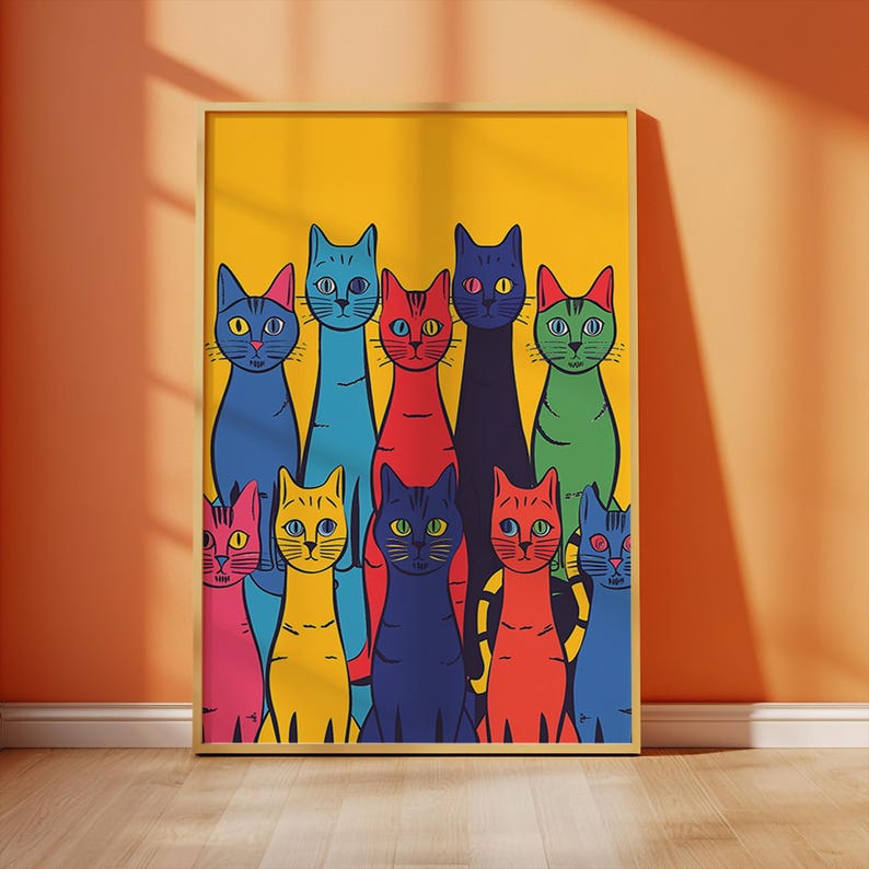 Dopamine Poster, Dopamine Decor, Pop Art Cat Print, Maximalist Wall Art ...
