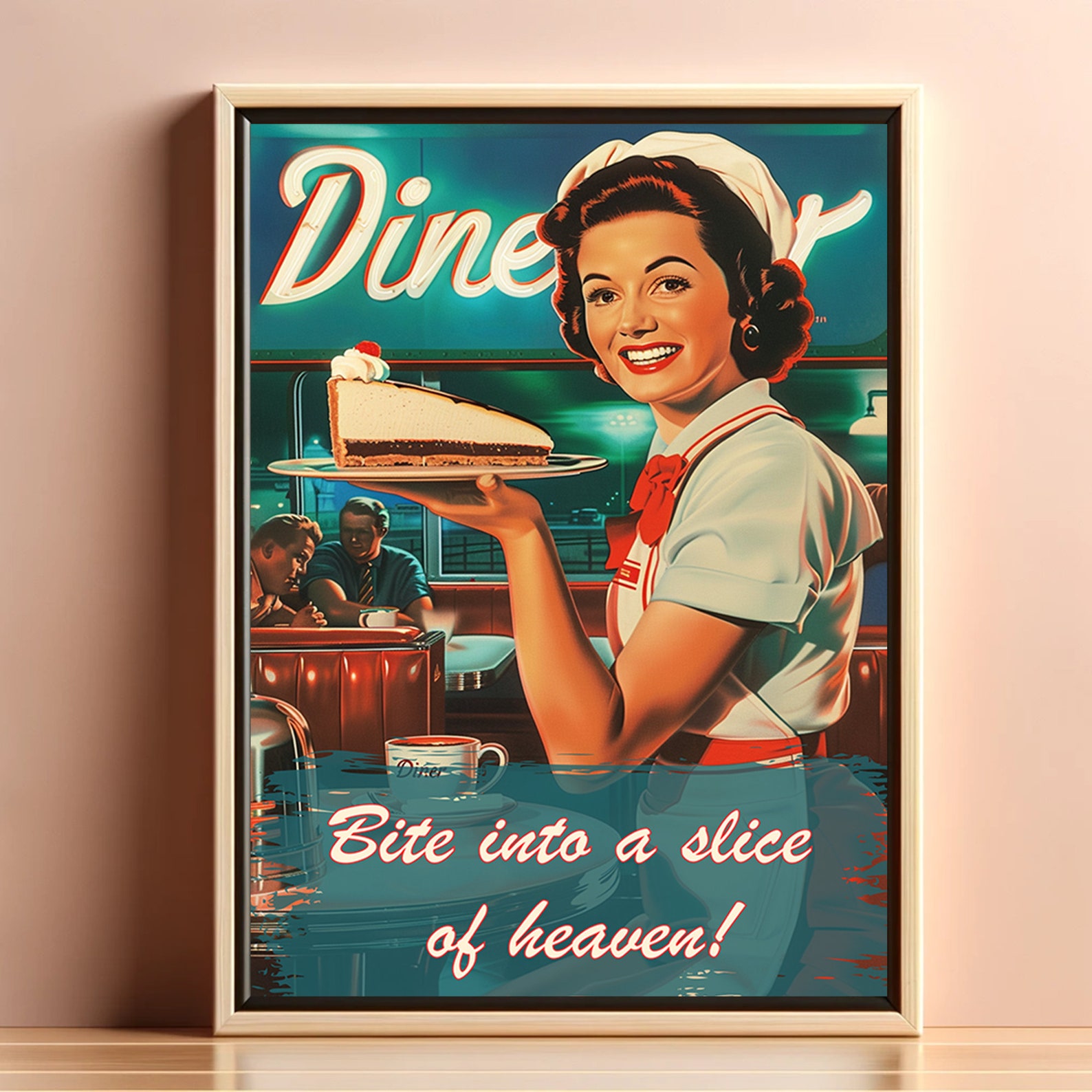 Retro Diner Poster Vintage Waitress Holding Pie 1950s Style Printable ...