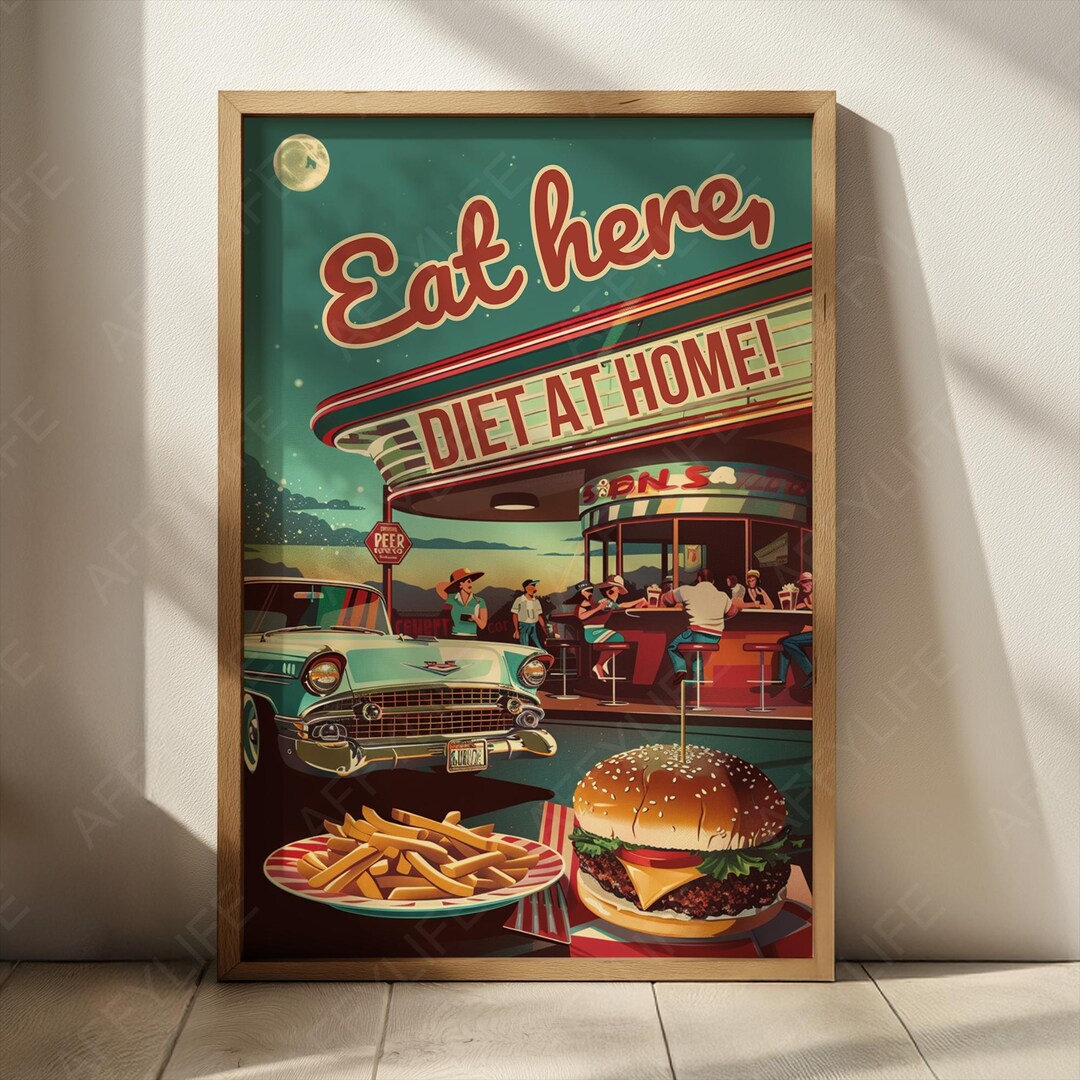 Retro Diner Wall Art, 1950s Printable Poster, Vintage Kitchen Decor ...