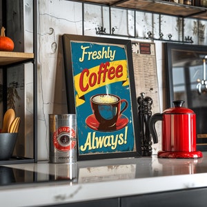 Retro Coffee Poster - Vintage Coffee Art, Printable Coffee Decor for ...