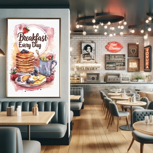 Vintage Breakfast Poster, Retro Kitchen Decor, Pancake Art Print ...