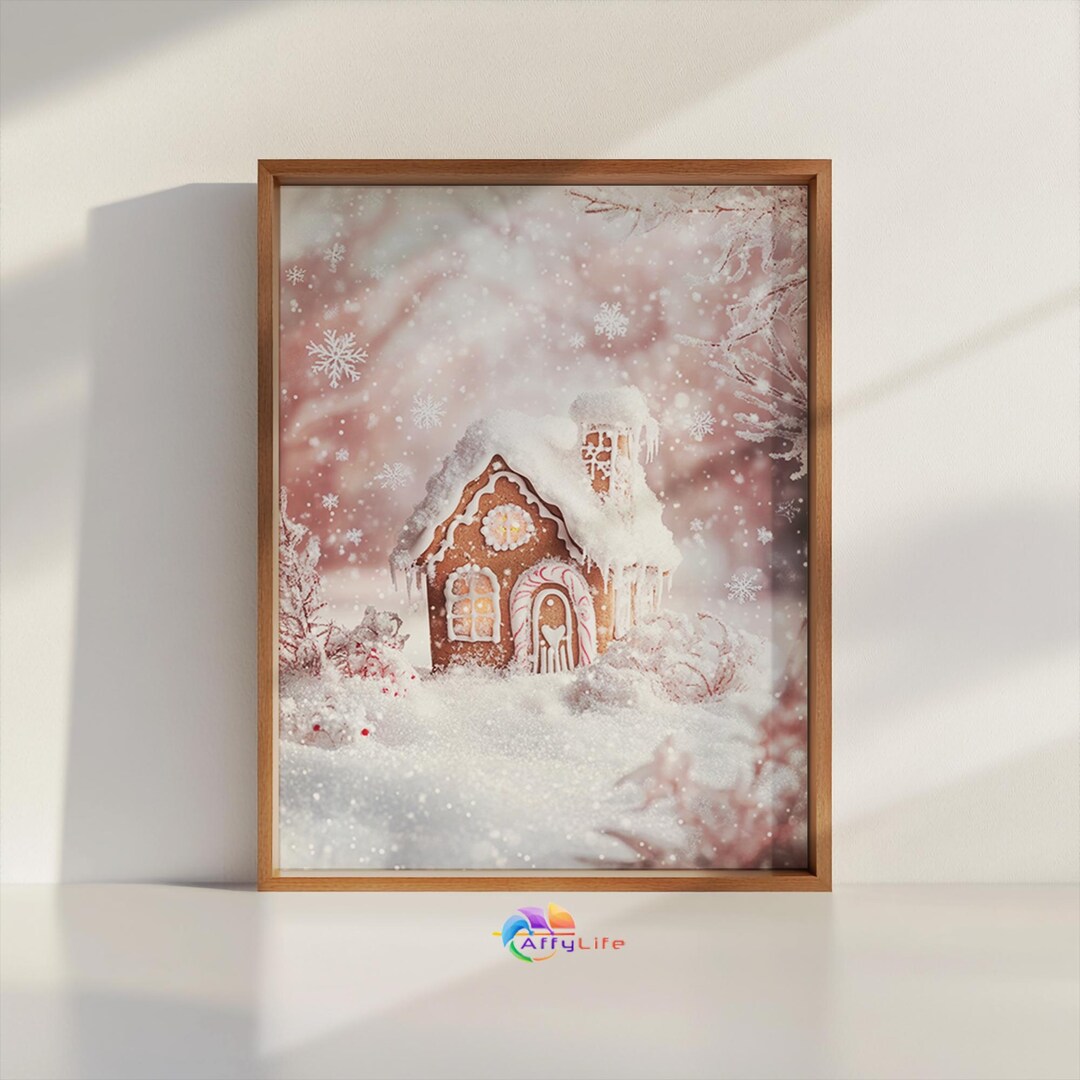 Pink Gingerbread Art Christmas Wall Art Festive Winter Decor Printable ...