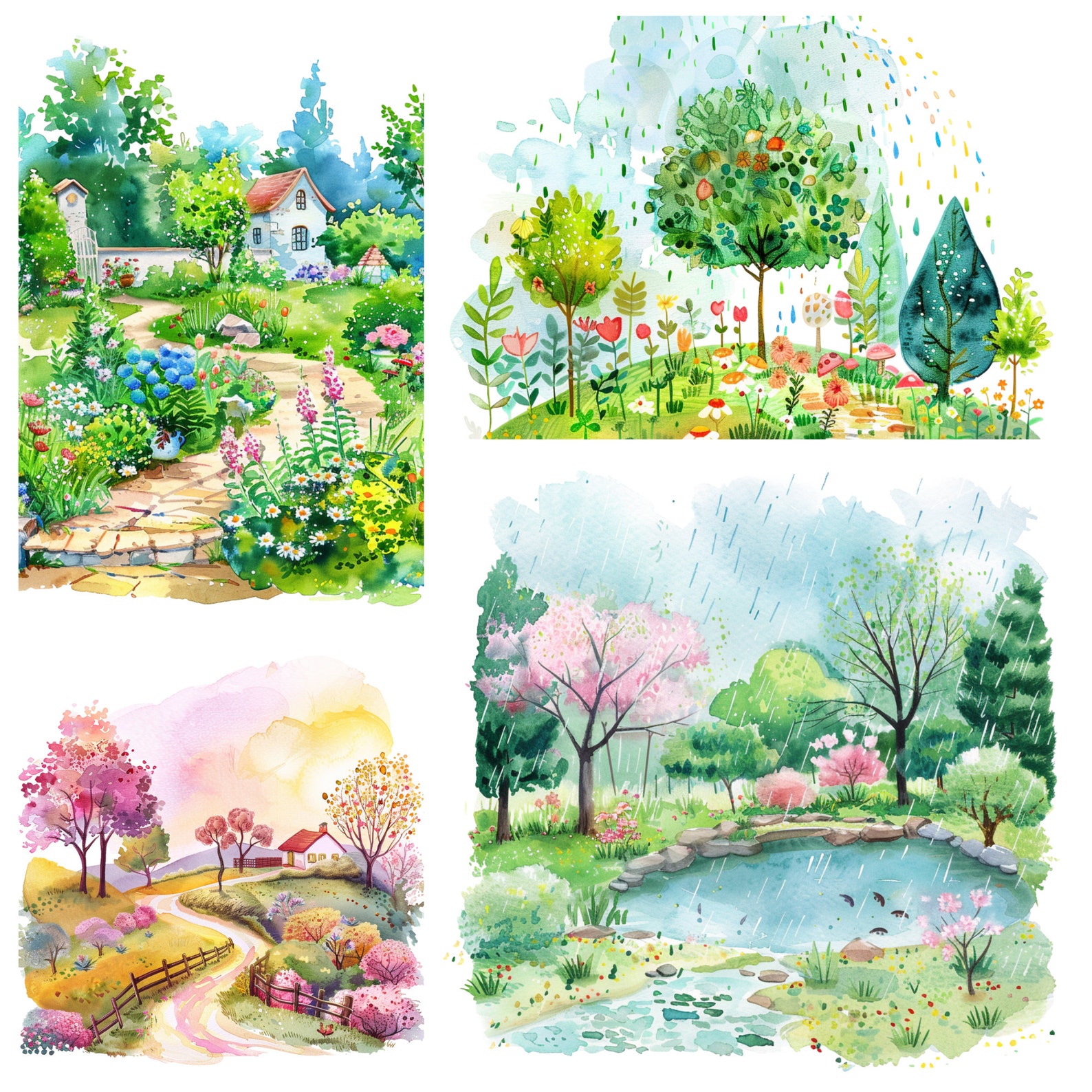 30 Spring Garden Clipart, Printable Watercolor Clipart, 300dpi PNG ...