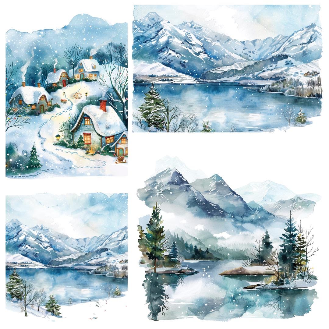 Watercolor Winter Clipart Bundle Snowflake Patterns, Editable Canva ...