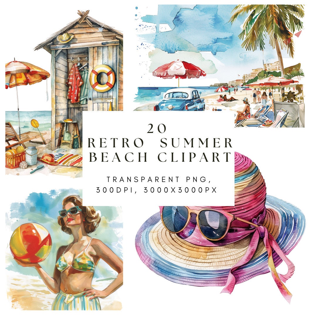 20 Retro 1950s Beach Cliparts, High Quality Transparent Pngs Featuring ...