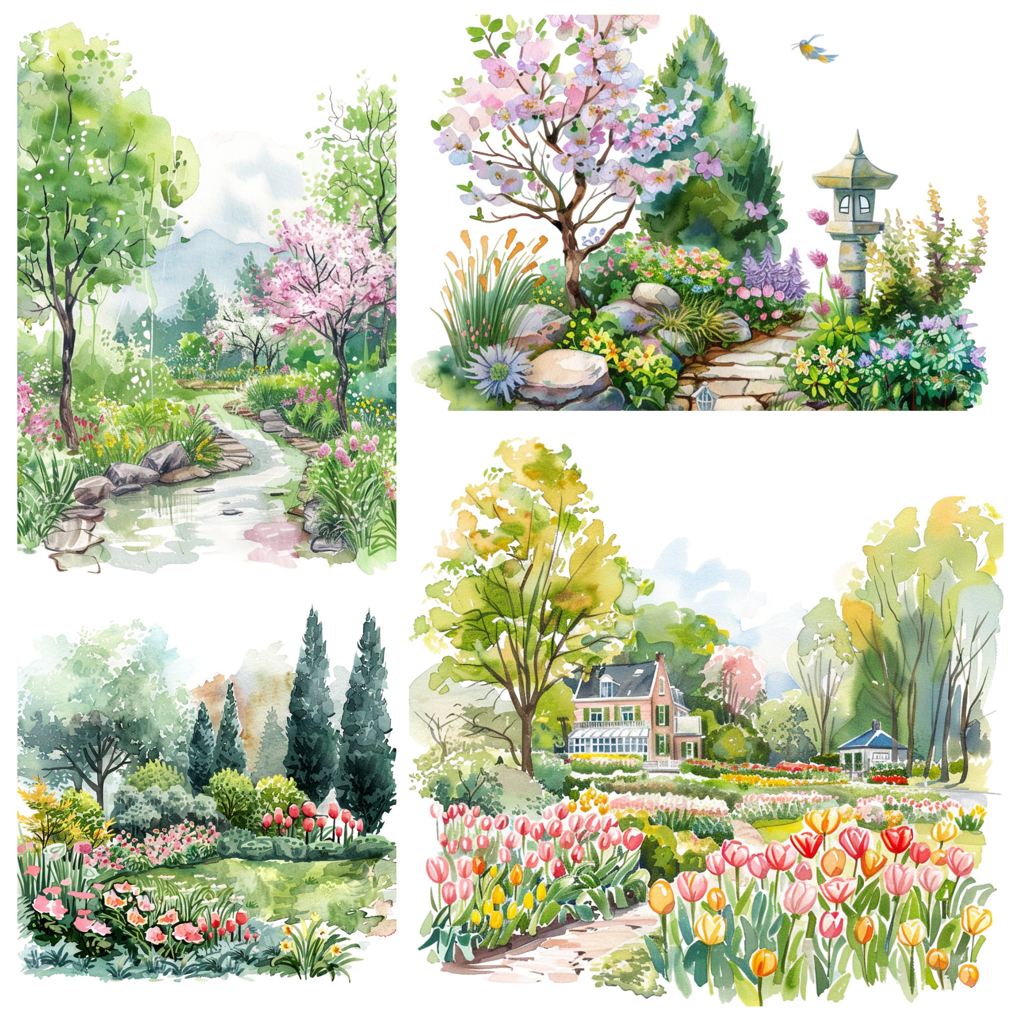 30 Spring Garden Clipart, Printable Watercolor Clipart, 300dpi PNG ...