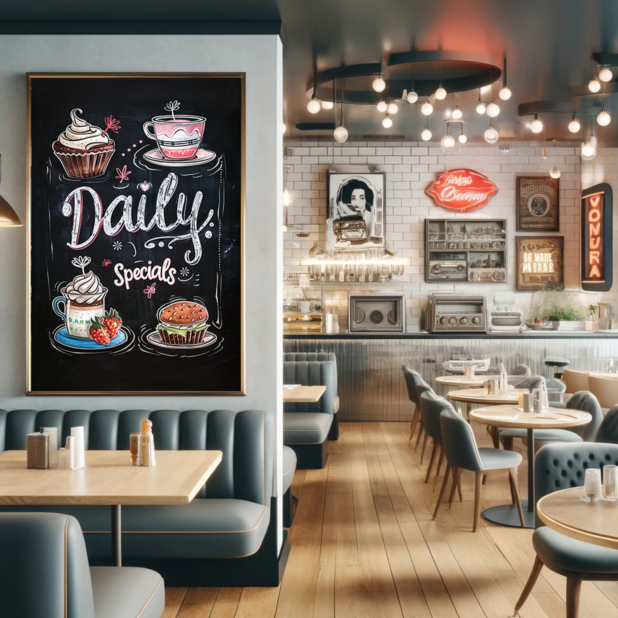 Retro Cafe Chalkboard Poster, Daily Specials Art, High-resolution ...