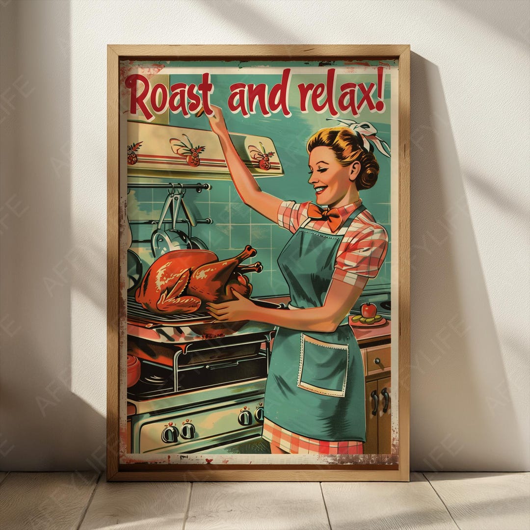 1950s Thanksgiving Charm– Retro Thanksgiving Poster, 50s Style Kitchen ...