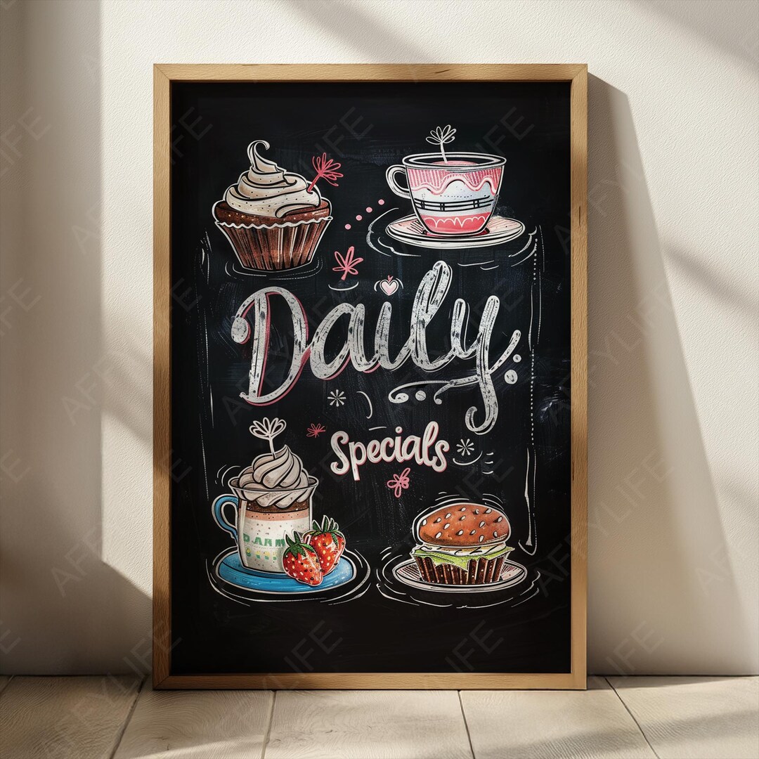 Retro Cafe Chalkboard Poster, Daily Specials Art, High-resolution ...