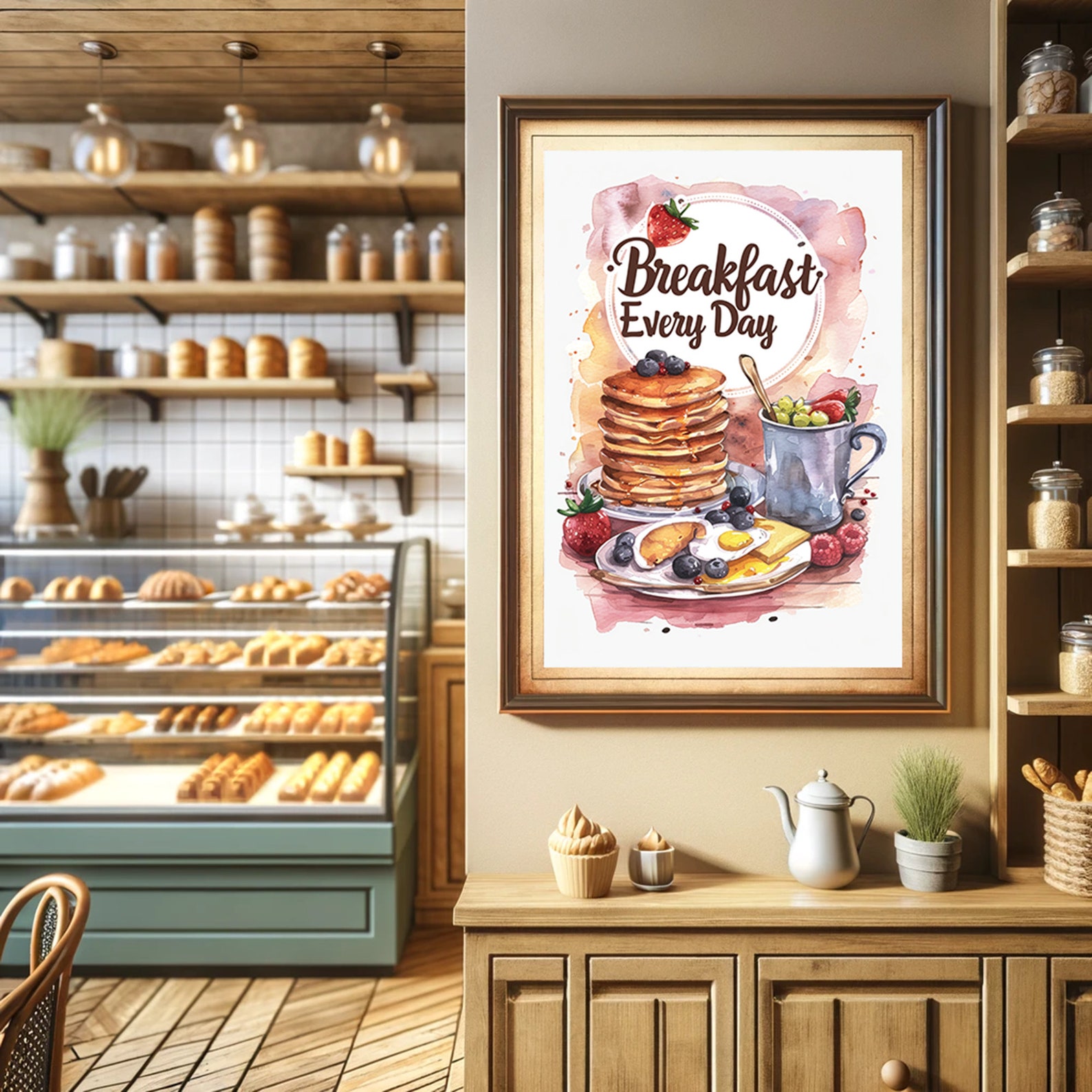 Vintage Breakfast Poster, Retro Kitchen Decor, Pancake Art Print ...