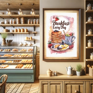 Vintage Breakfast Poster, Retro Kitchen Decor, Pancake Art Print ...