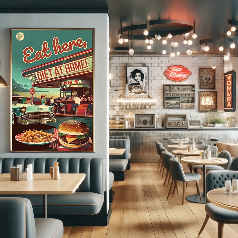 Retro Diner Wall Art Printable High-quality 300dpi Download Vintage ...