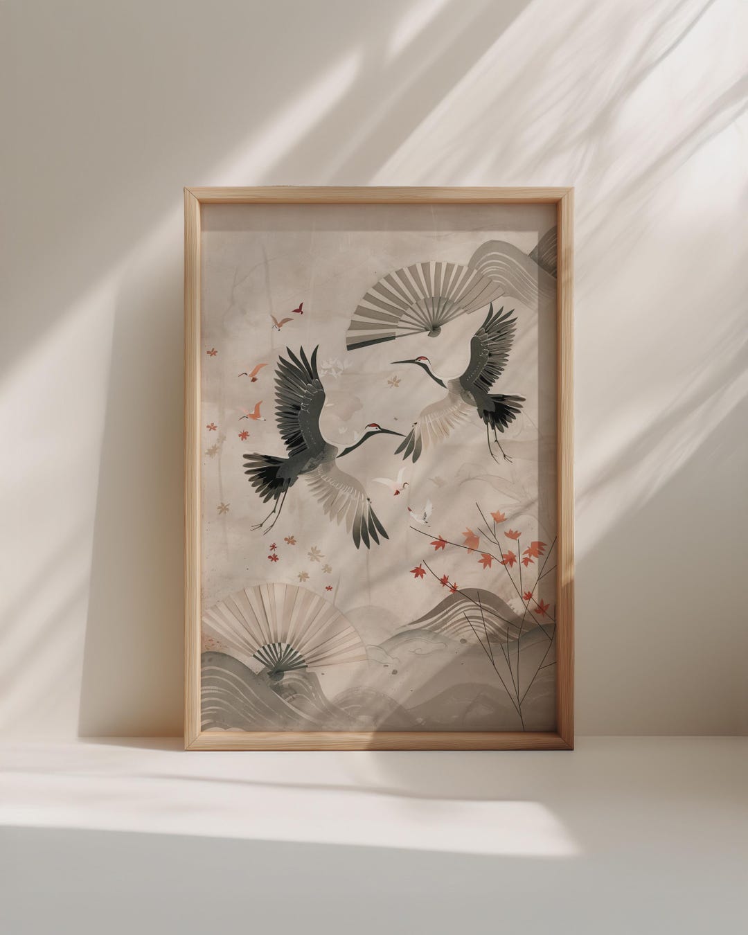 Flying Cranes Japandi Wall Art – Minimalist Wabi Sabi Bird Poster ...