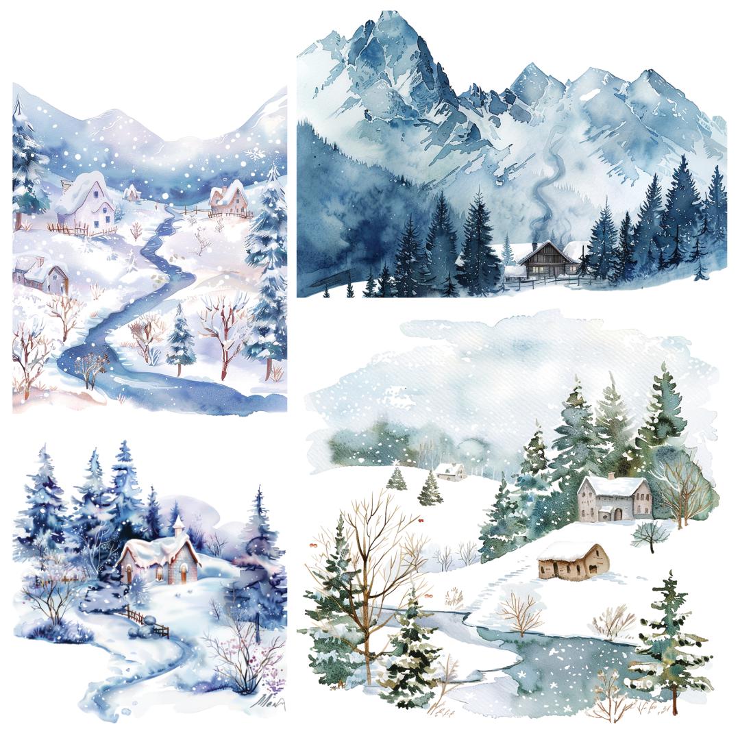 Watercolor Winter Clipart Bundle Snowflake Patterns, Editable Canva ...