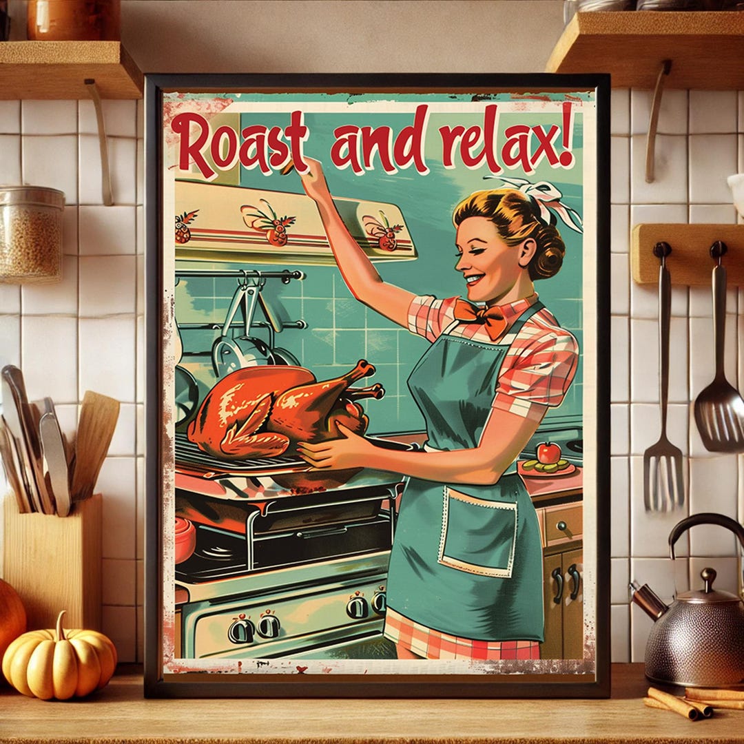 1950s Thanksgiving Charm Retro Thanksgiving Poster, 50s Style Kitchen ...