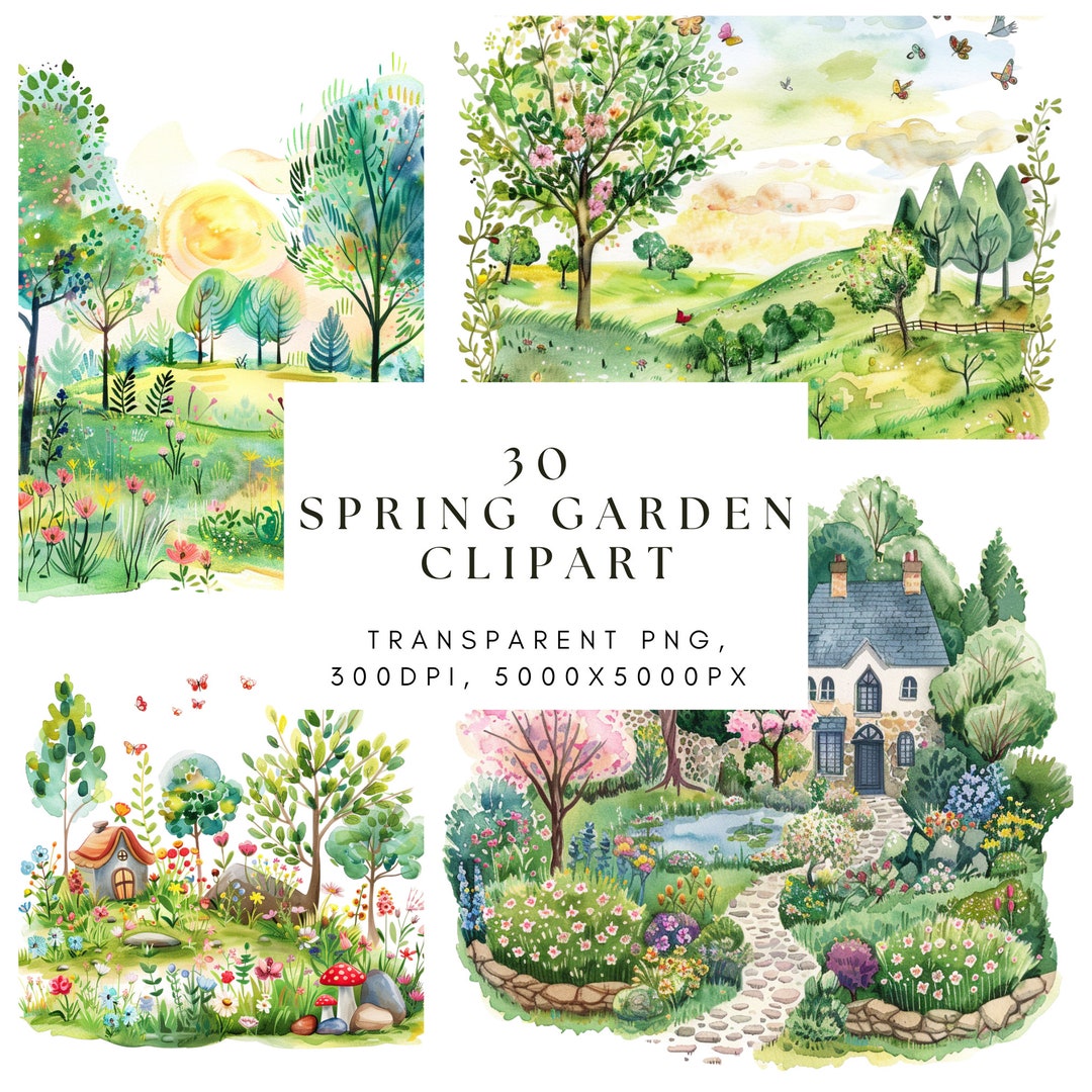 30 Spring Garden Clipart, Printable Watercolor Clipart, 300dpi PNG ...