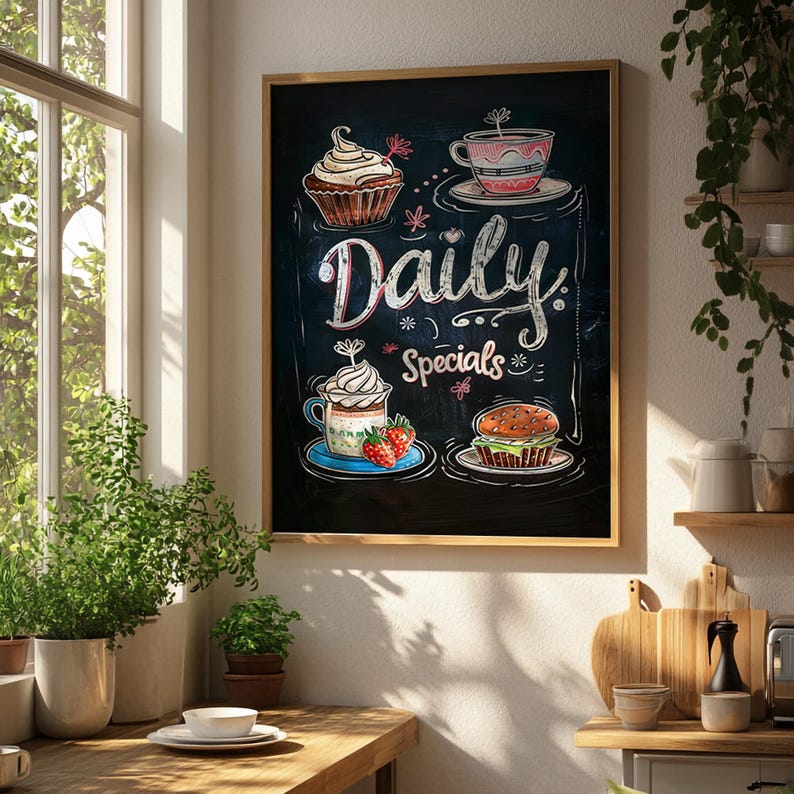 Restaurant Menu Chalkboard Print, Vintage Cafe Wall Art, Bakery Kitchen ...
