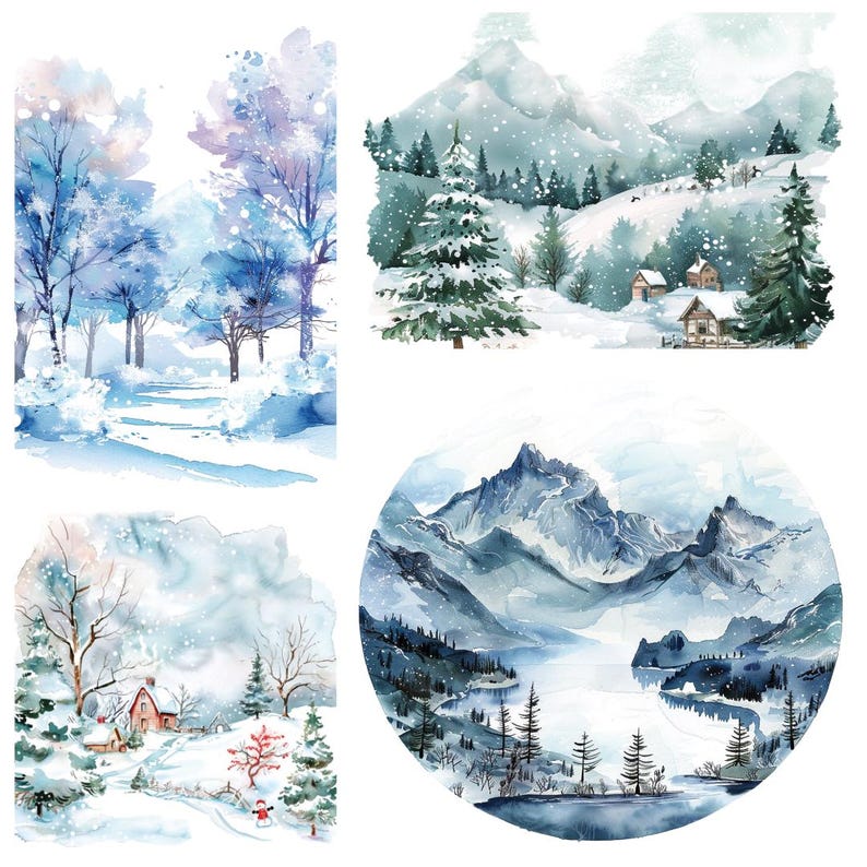 Watercolor Winter Clipart Bundle Snowflake Patterns, Editable Canva ...