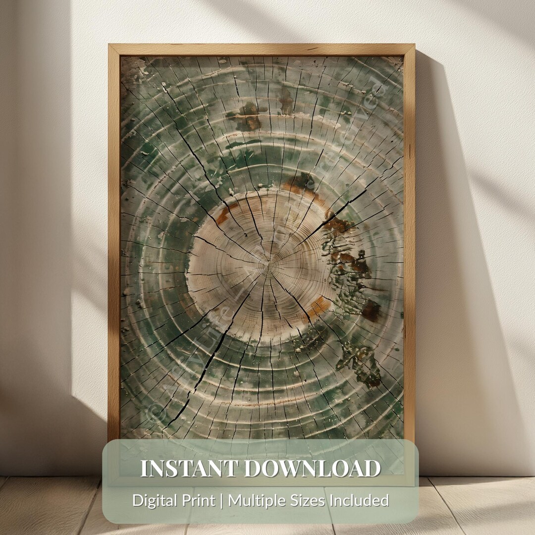 Japandi Wood Wall Art, Sage Green Abstract Tree Ring Poster, Minimalist ...