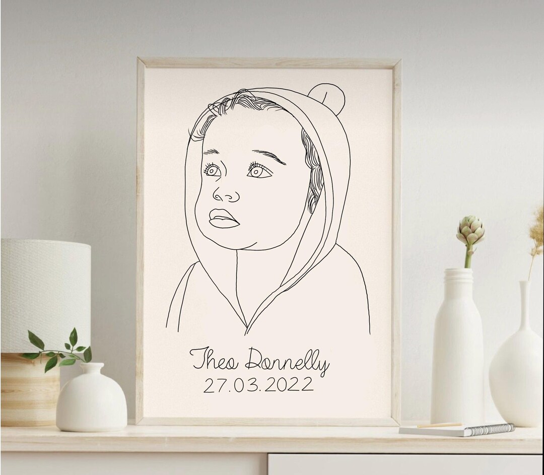 Custom Baby or Child Line Drawing, Personalised Gift, New Born Baby ...