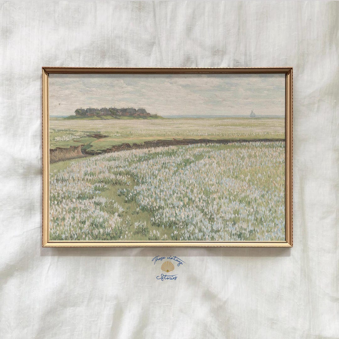 Landscape Oil Painting, Field of Flowers Spring Poster, Vintage ...