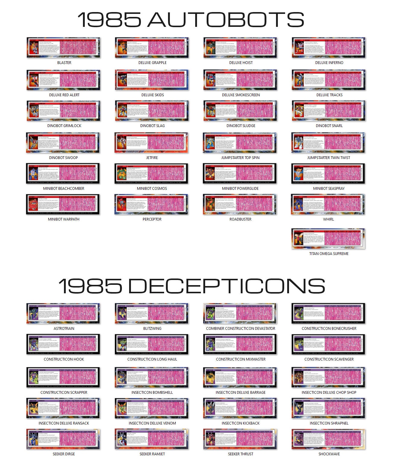 1985 TRANSFORMERS 40th Anniversary Custom Repro Tech Spec Deck - Etsy