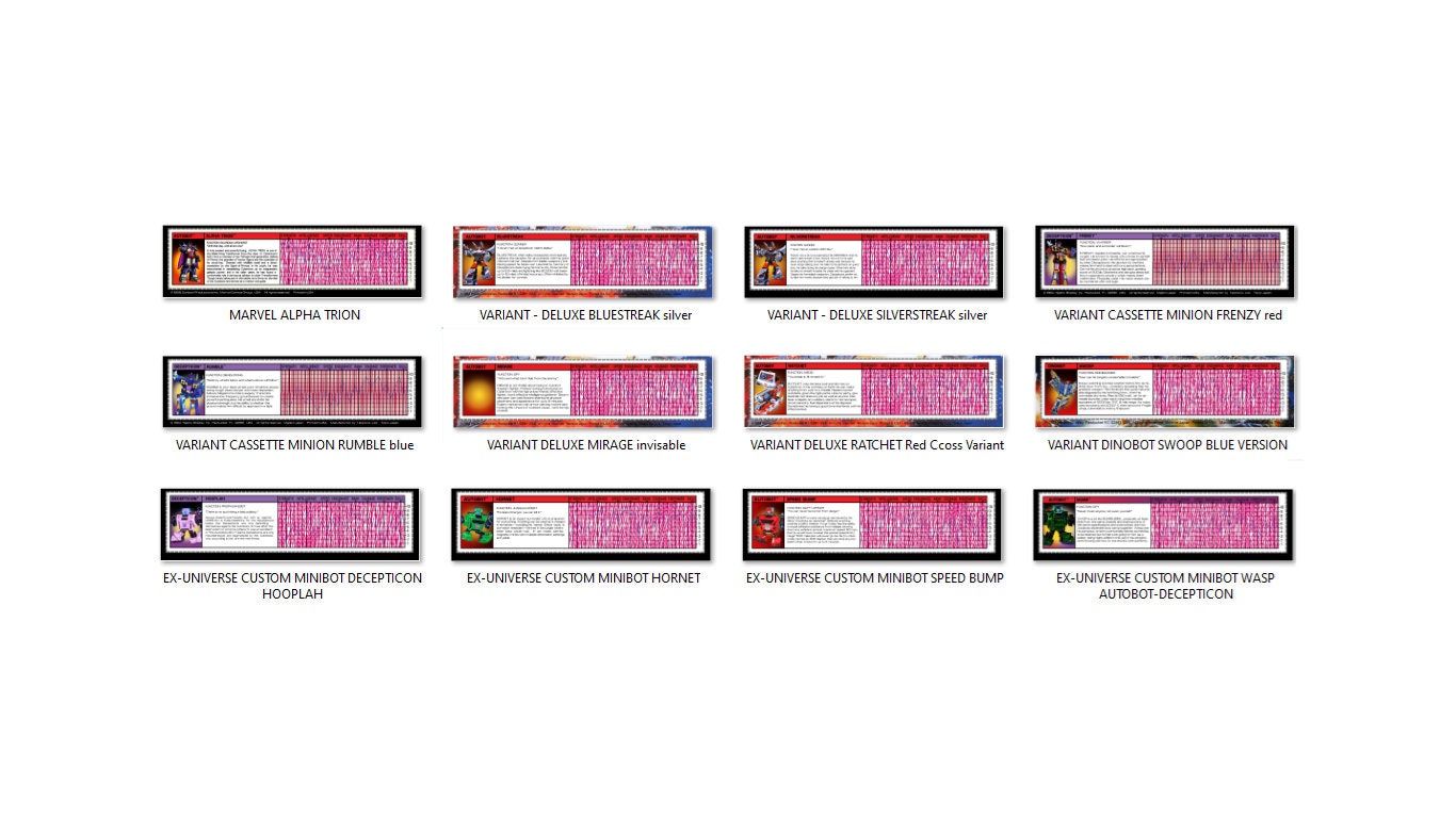 TRANSFORMERS Tech Spec Cards STARTER KIT - Etsy