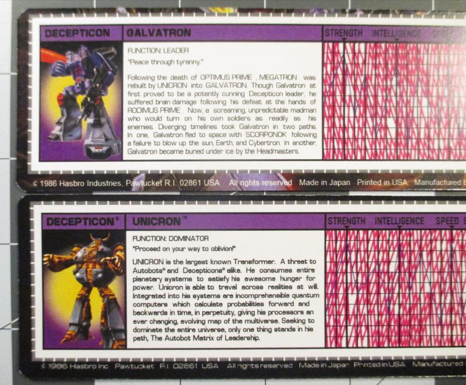 1986 Movie Characters Transformers Custom Tech Spec Cards Boost Set 11 ...