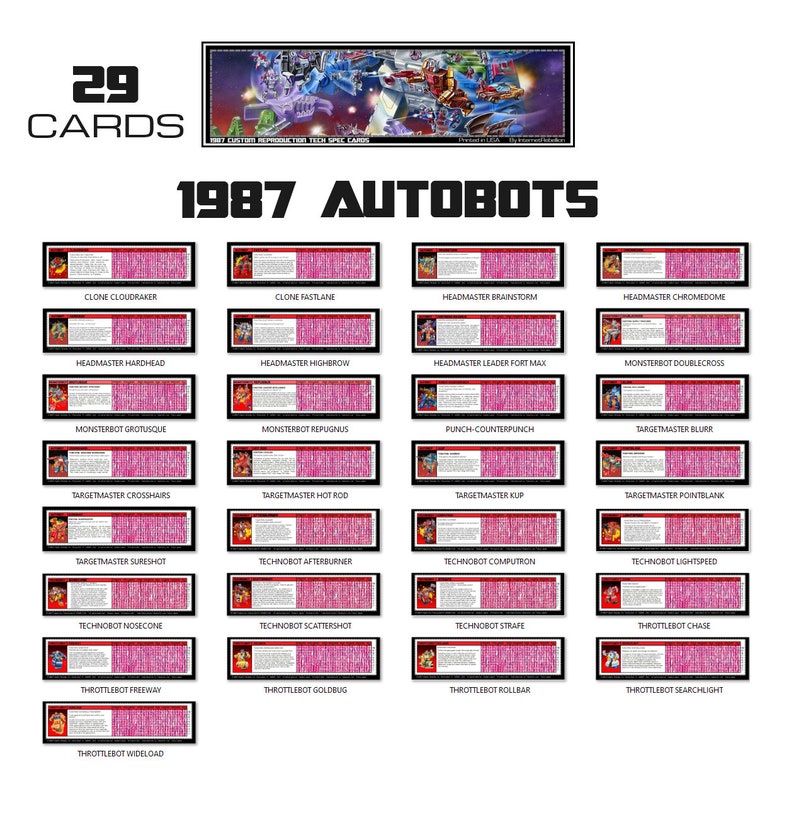 1987 TRANSFORMERS 40th Anniversary Custom Repro Tech Spec Deck - Etsy